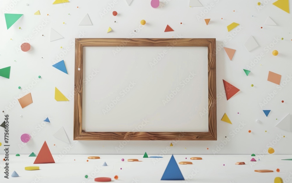 A whiteboard with a colorful frame of shapes in the middle of the ...