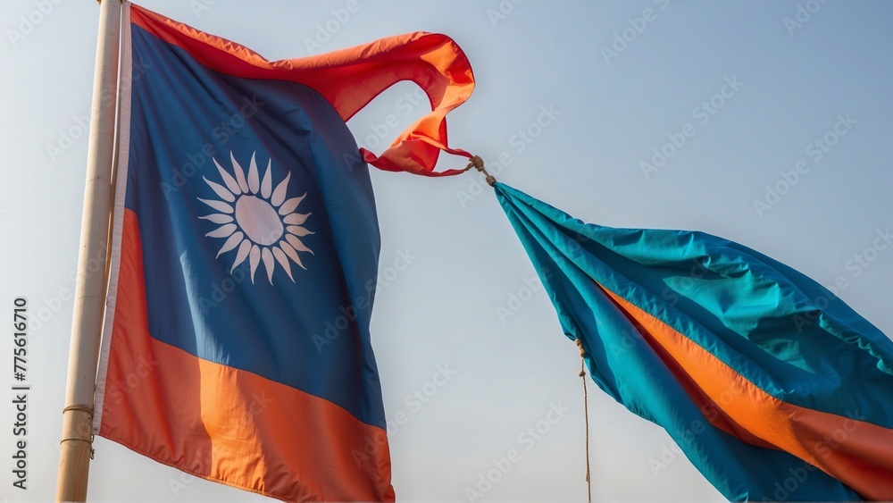 Waving Indian and Tamil Flags, Symbolic Representation Style, Unity and ...