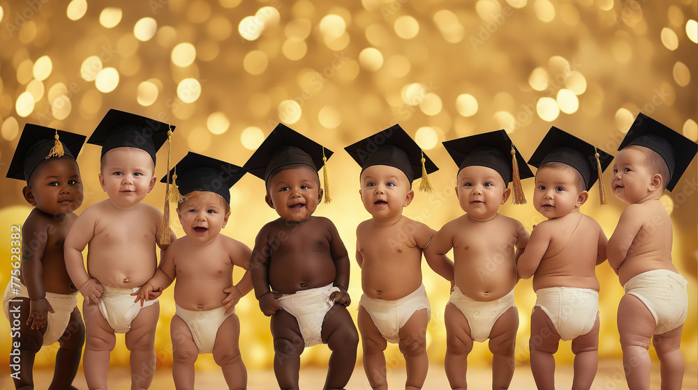 A group of babies in multi race standing together with cute smiles in ...