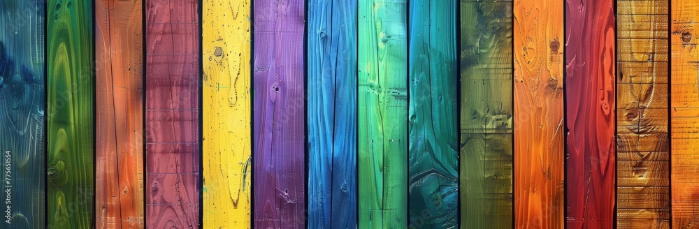 Colorful wooden planks background in the style of a rainbow color for ...