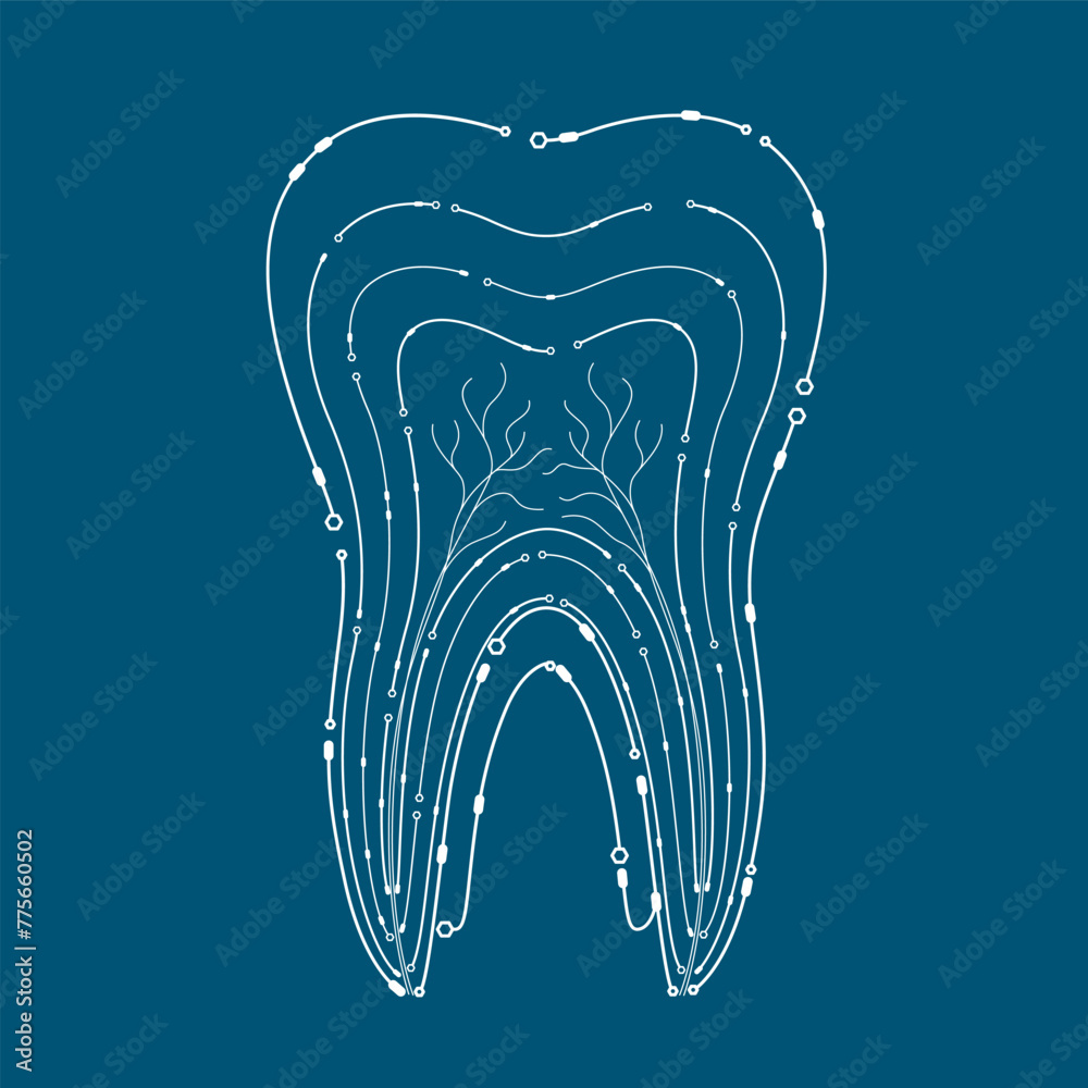 Human teeth organ electronic circuit board outline model. Isolated on ...