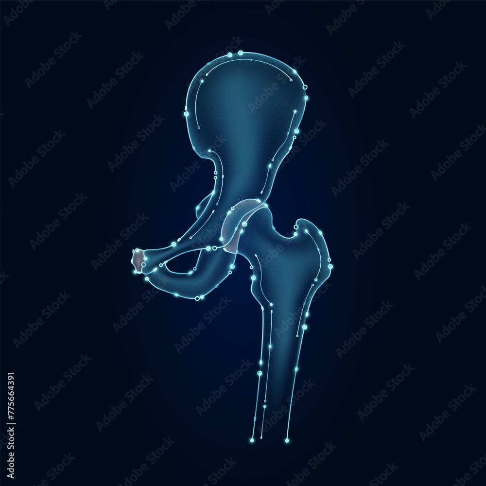 Vecteur Stock Hip joint in electronic form glowing between information ...