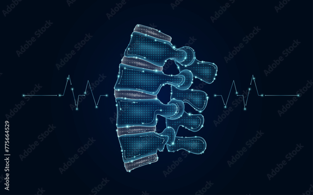 Electronic spine joint bone and pulse wave glowing between connecting ...