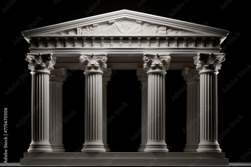 Classical temple portico with Corinthian columns in high-contrast ...