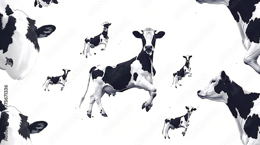 Dynamic Cow Pattern with Different Poses in Black and White Stock ...