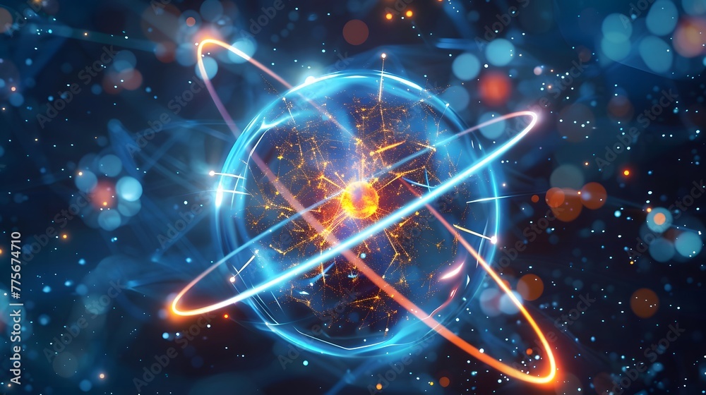 Unstable Atom nucleus with electrons spinning around it technology ...