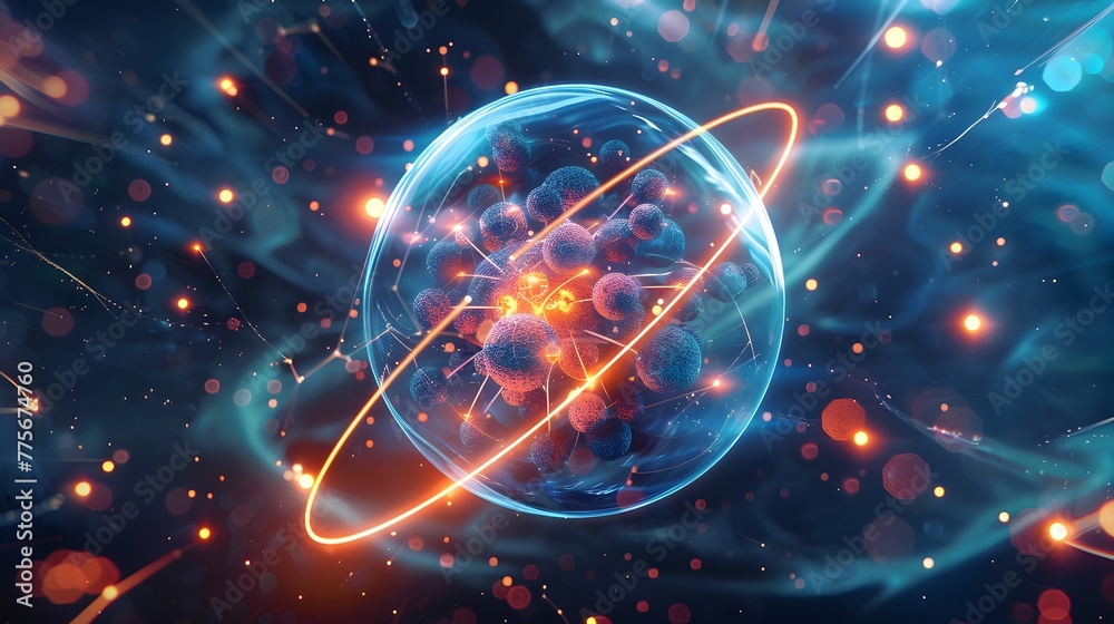 Unstable Atom nucleus with electrons spinning around it technology ...