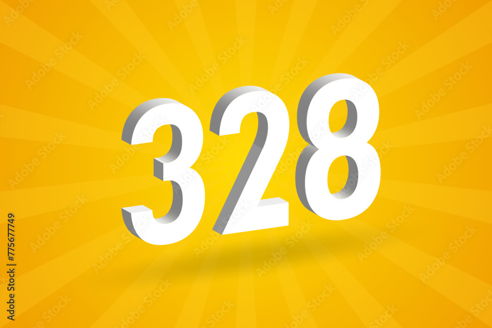 3D 328 number font alphabet. White 3D Number 328 with yellow background ...