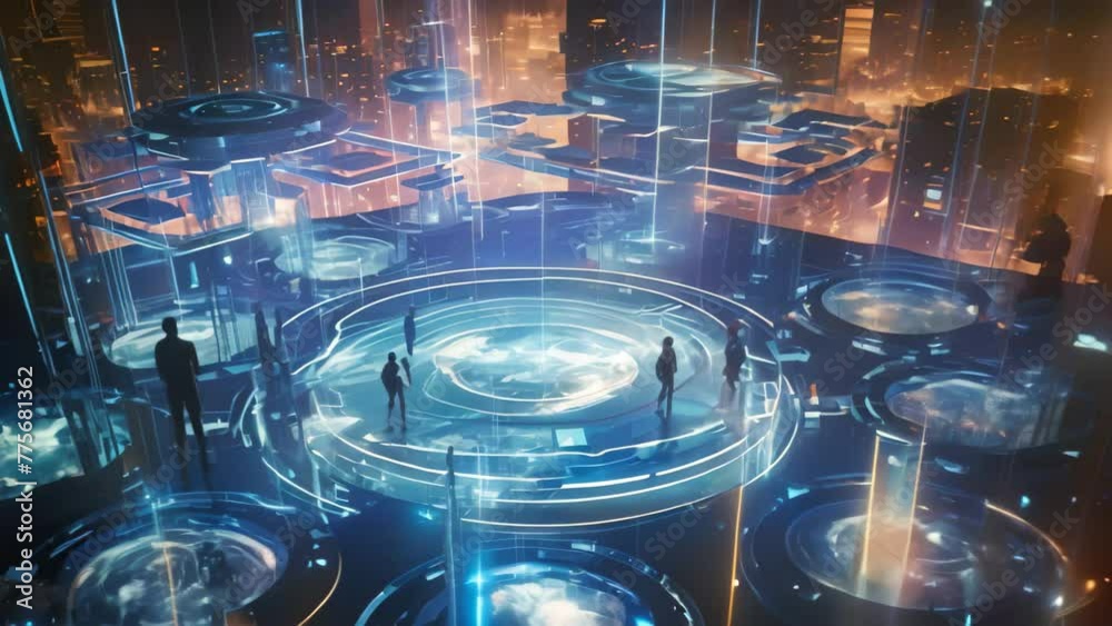 A diverse group of people stand together in front of a futuristic ...