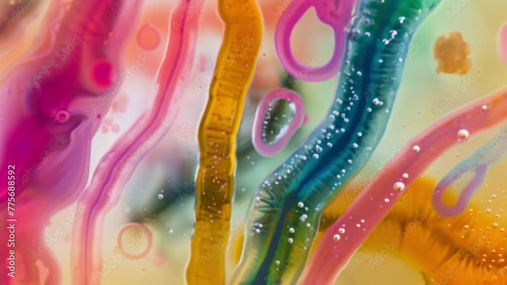 A colorful microscopic image of nematodes in a petri dish showcasing ...