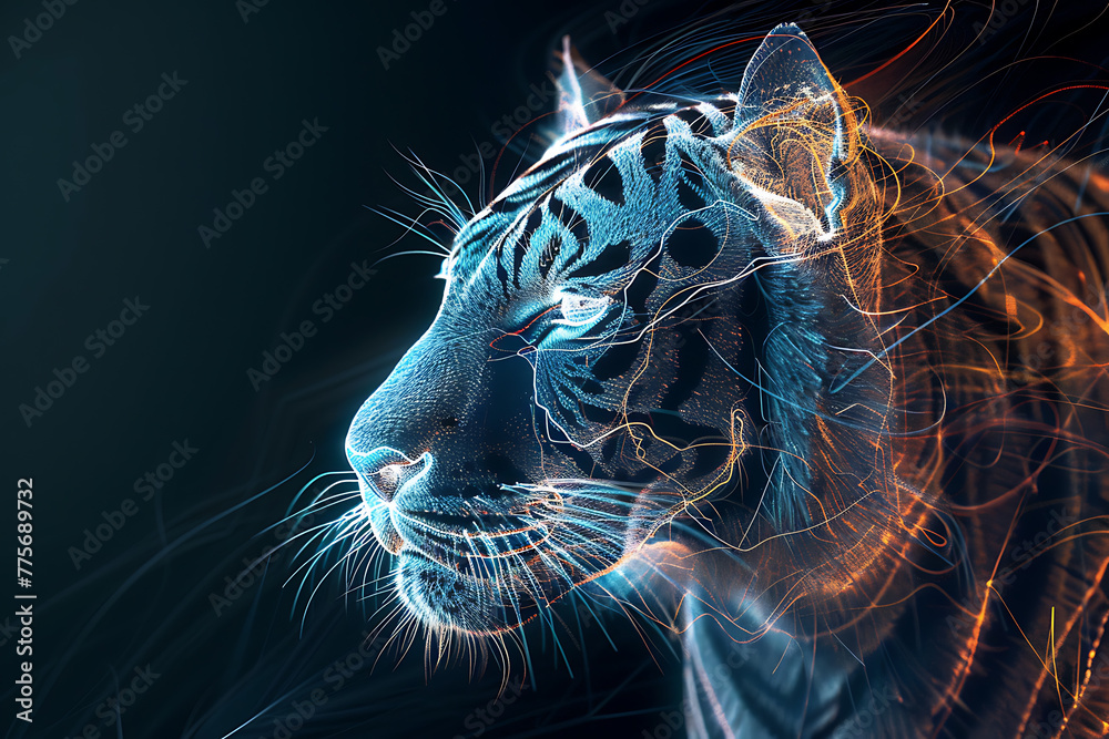 Illustrative wireframe-based visualization with a radiant translucent ...