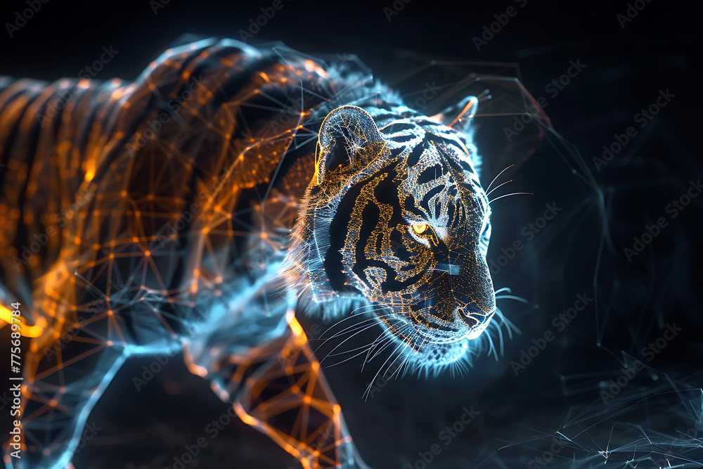 Illustrative wireframe-based visualization with a radiant translucent ...