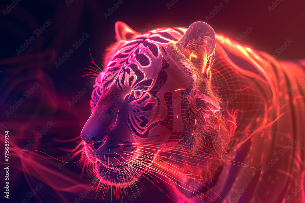 Illustrative wireframe-based visualization with a radiant translucent ...