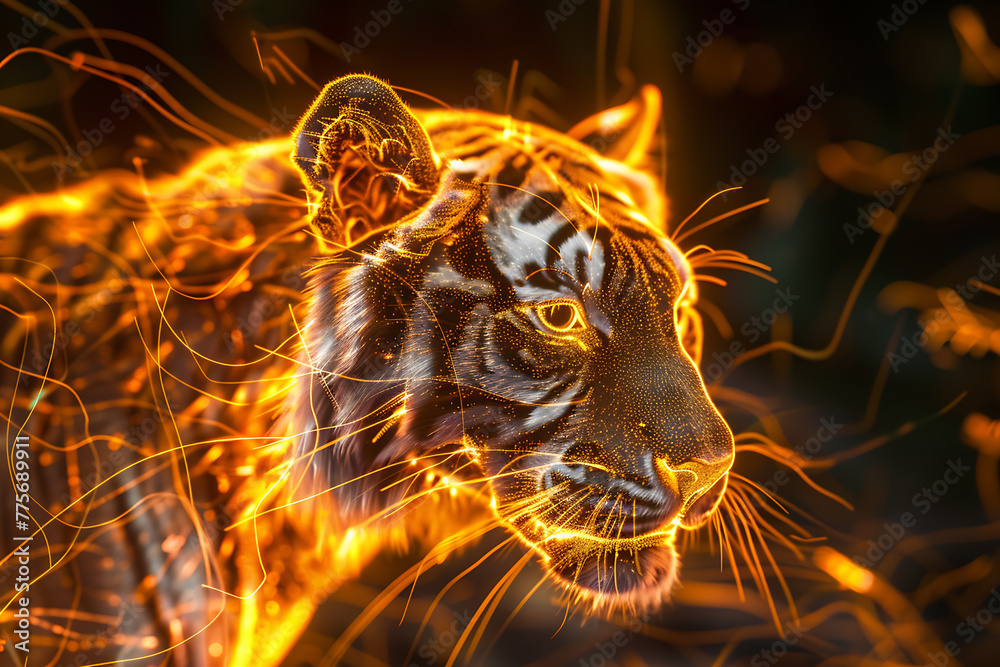 Illustrative wireframe-based visualization with a radiant translucent ...