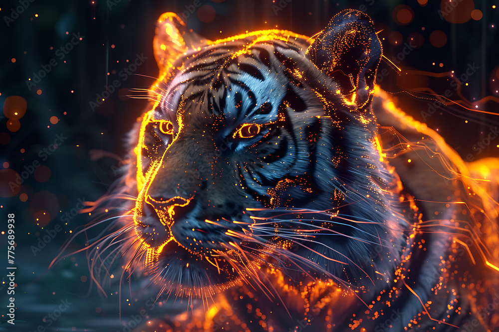 Illustrative wireframe-based visualization with a radiant translucent ...