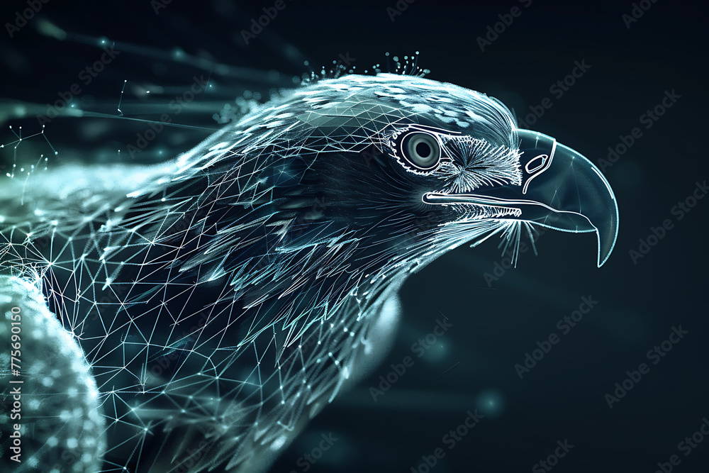 Eagle depicted in a wireframe-based visualization against a glowing ...