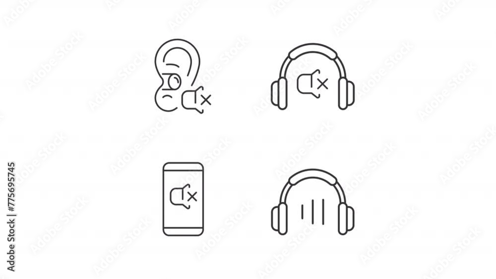 Sound control animation set. Audio devices animated line icons. Volume ...