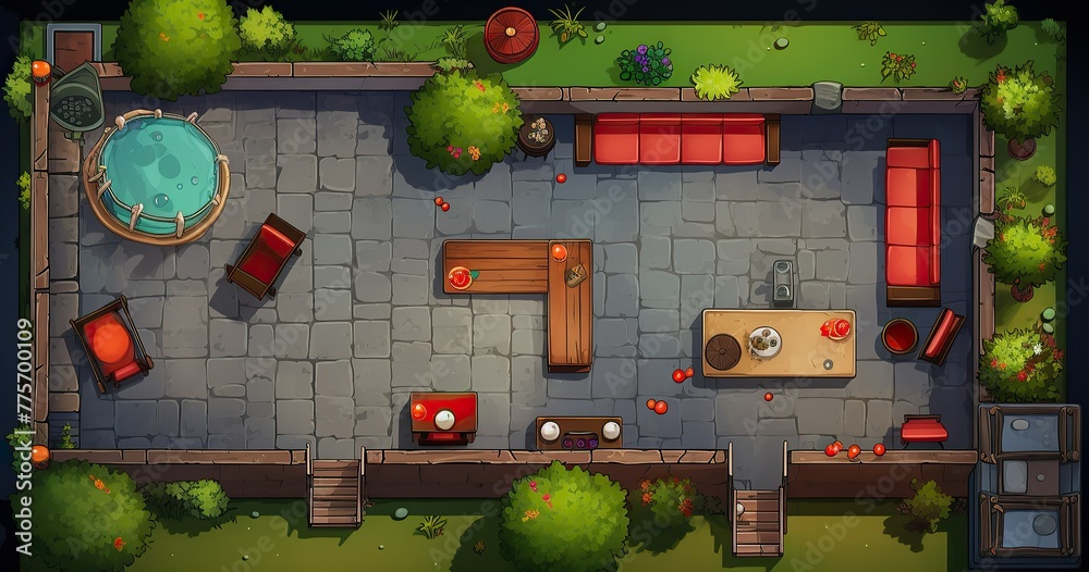 flat 2d cartoony colorful fun cute poppy artstyle, 2d game environment ...