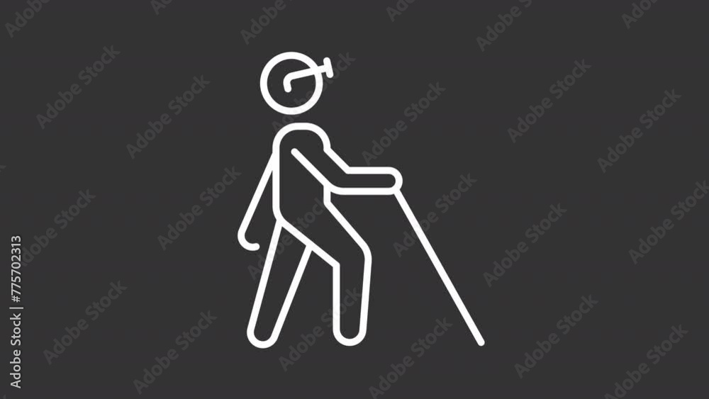 Animated blind person white icon. Blindness line animation. Visual ...