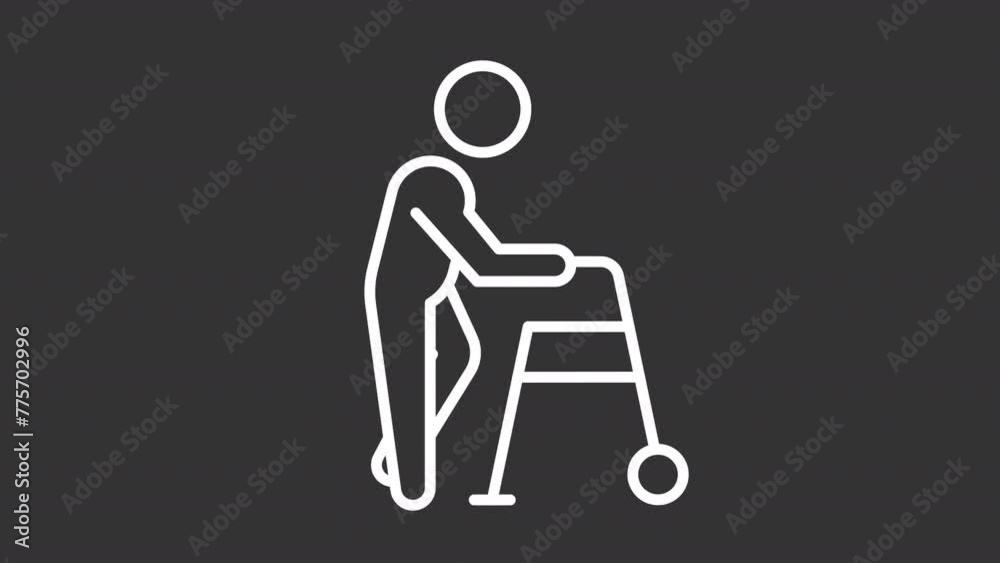 Animated walker white icon. Elderly assistance equipment line animation ...