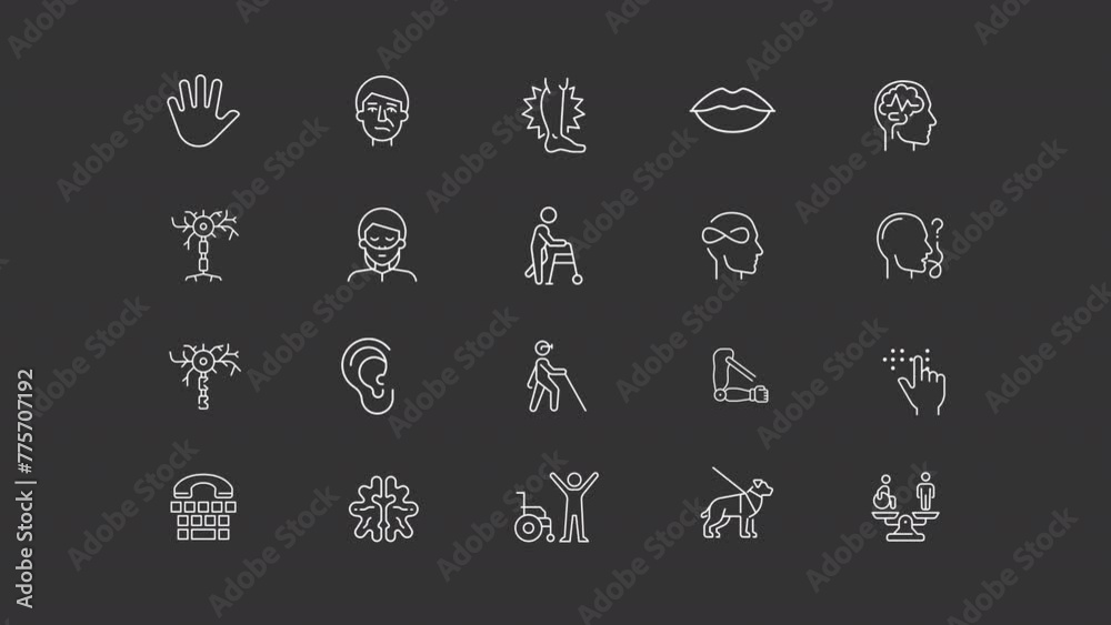 Disabilities white line animations. Animated icons of medical ...