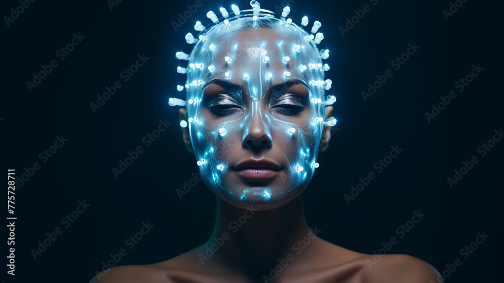 Led mask light skincare therapy woman's face glows under the advanced ...