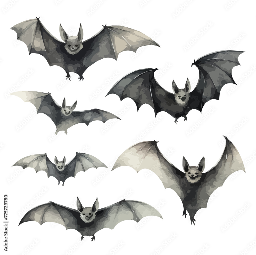 Watercolor vector of a horror Bats, isolated on a white background ...