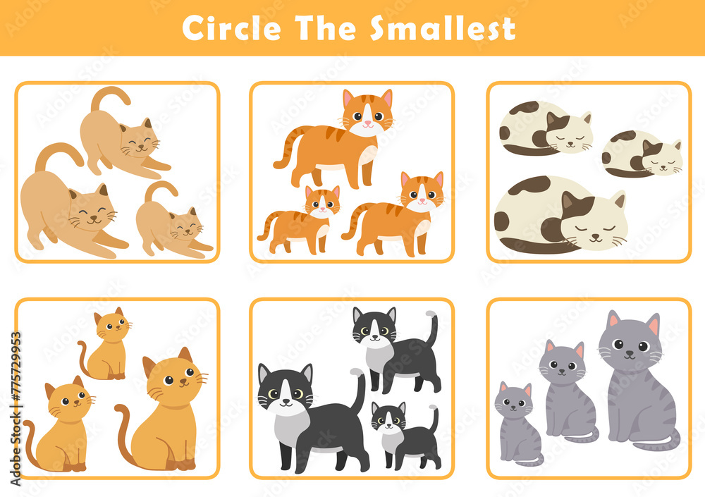 Education game for children with cute cat illustration. Circle the ...