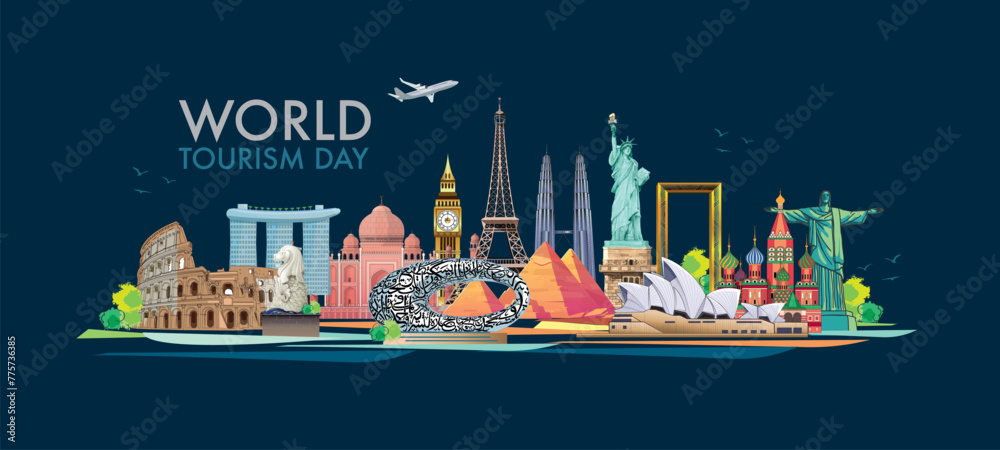travel and tours illustrations vector background.Famous landmark around ...
