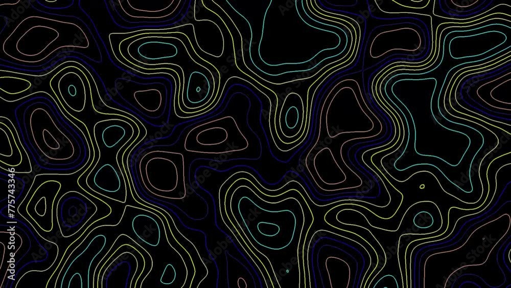 Abstract animated outline topographic contour map. Moving waves on ...