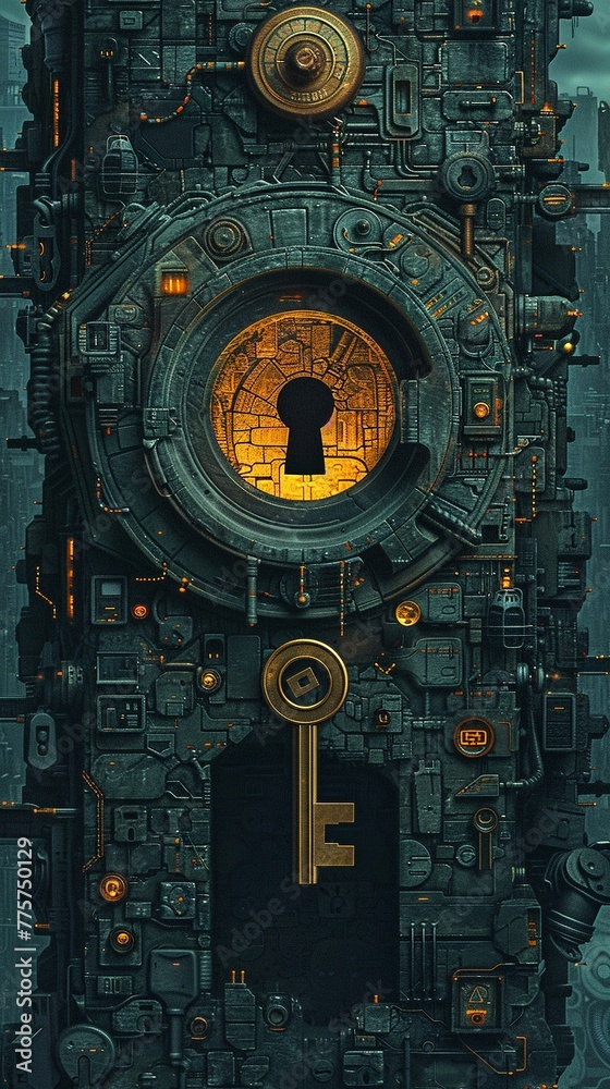An intricate digital illustration of a keyhole surrounded by intricate ...