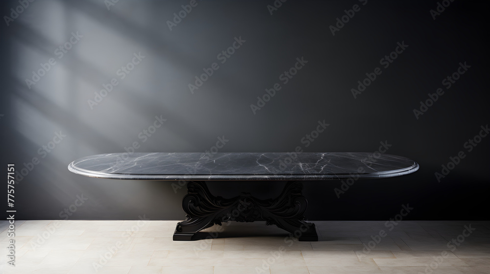 empty black marble table with dark black stone background for product ...