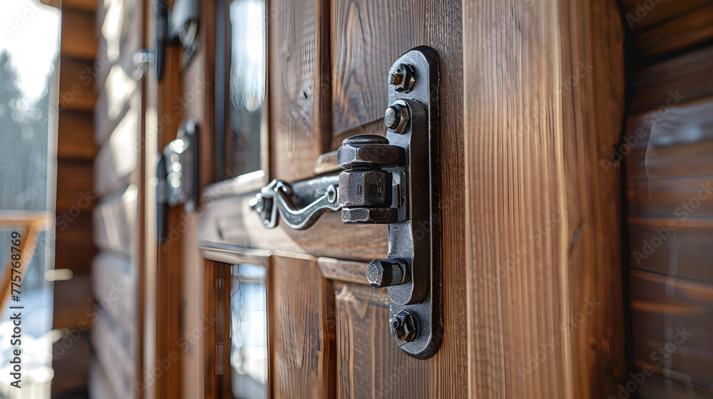 Detailed view of a small cabin hook latch, blending innovative design ...