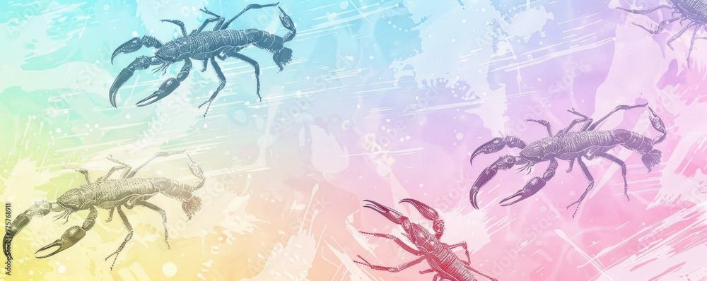 soft colors rainbow palette of scorpions animals pattern ,with x-ray ...