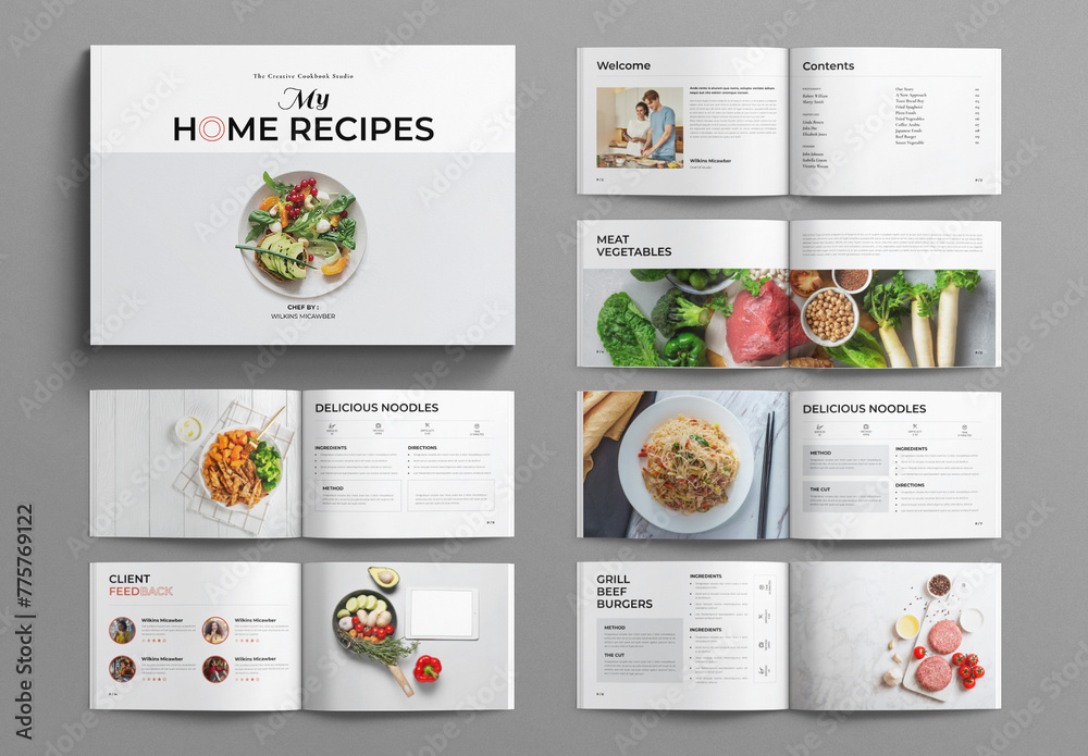 Cookbook Layout Recipe Book Template Landscape Stock Template | Adobe Stock