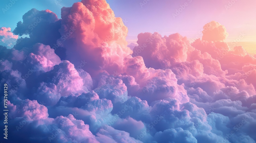 Photo Art Print A beautiful pink and blue sky is filled with fluffy clouds GradPlanet