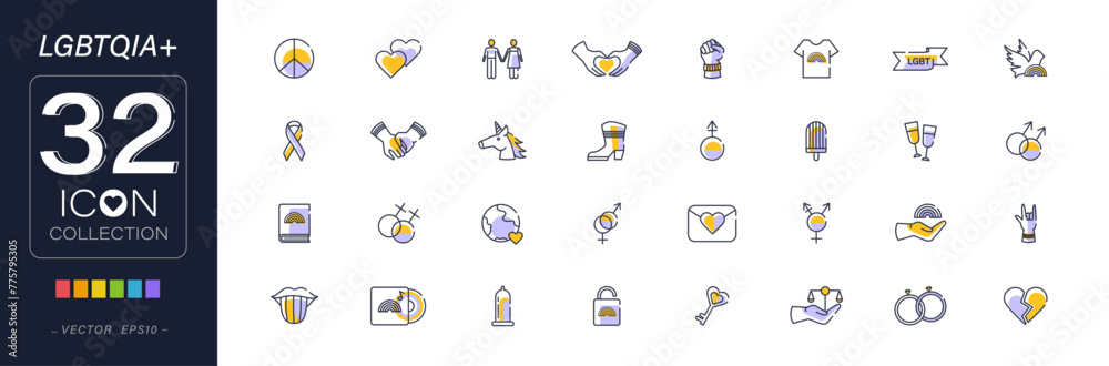 Lgbt gay pride month icon collection set of 32, celebrate diversity ...