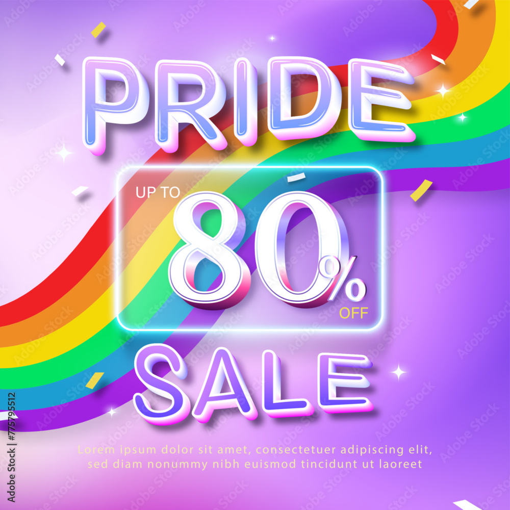 Pride month sale poster design with colorful LGBT rainbow in bright ...