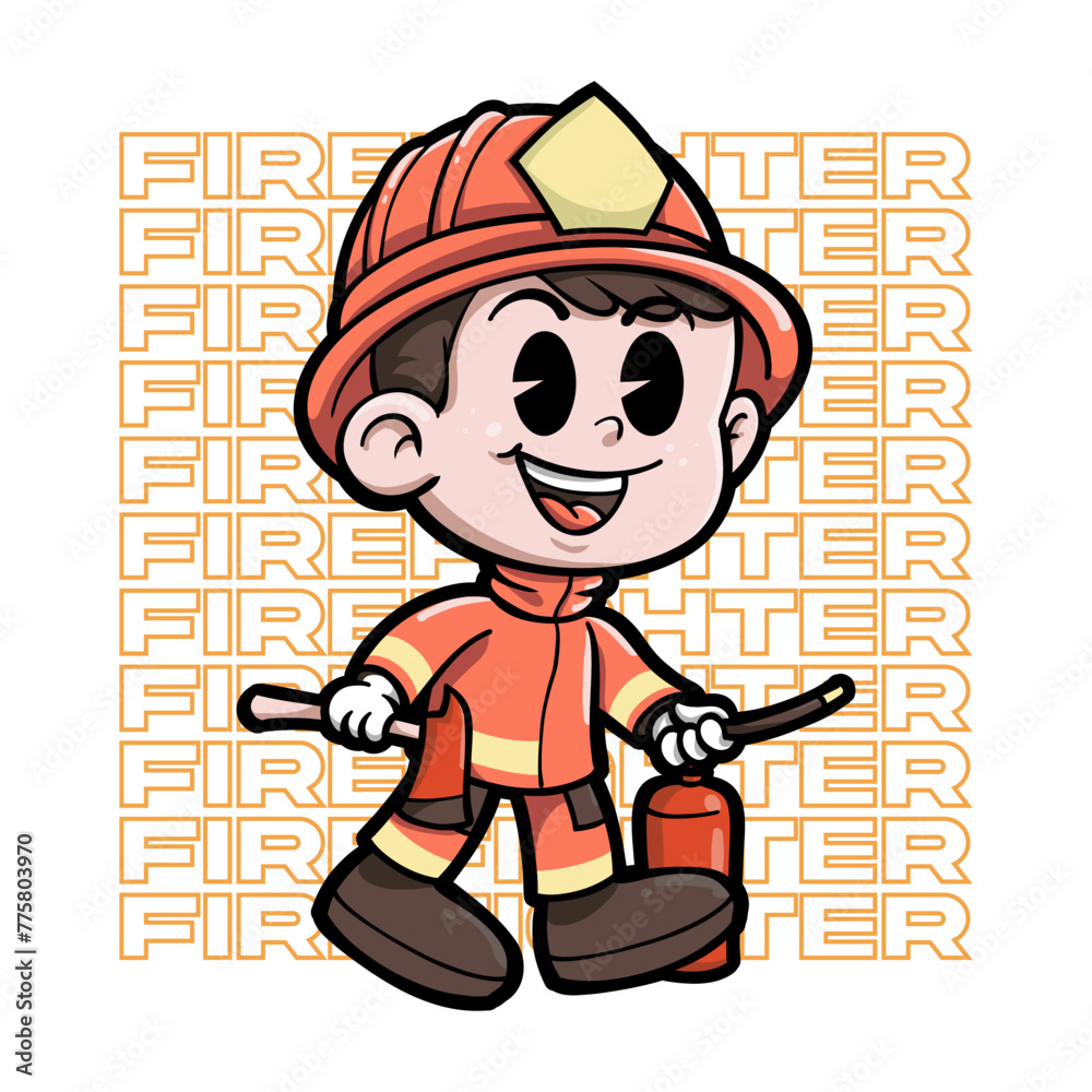 Vector cartoon illustration of a fireman Stock Vector | Adobe Stock