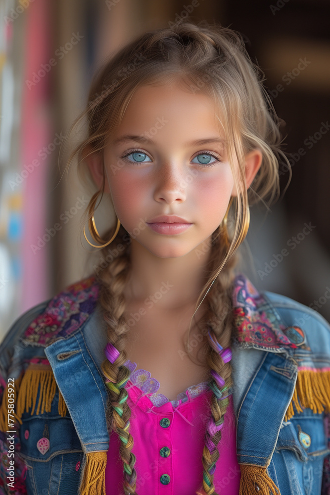 teen girl with blue eyes has braided hair. hair braid hairstyle. teen ...