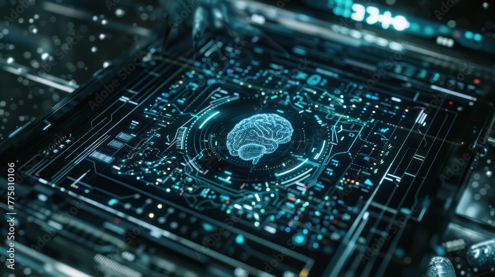Artificial intelligence and machine learning concept with digital brain interface on futuristic ...