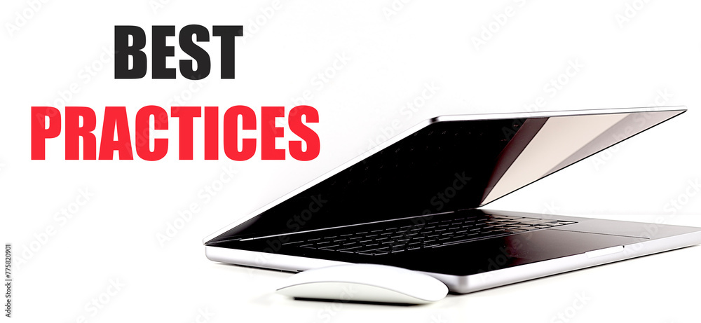 BEST PRACTICES text on white background with laptop and mouse Stock ...