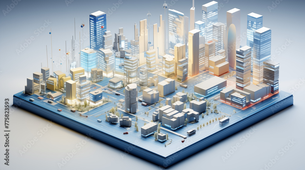 Illustrative Architectural Model of City with Colorful Buildings Stock ...