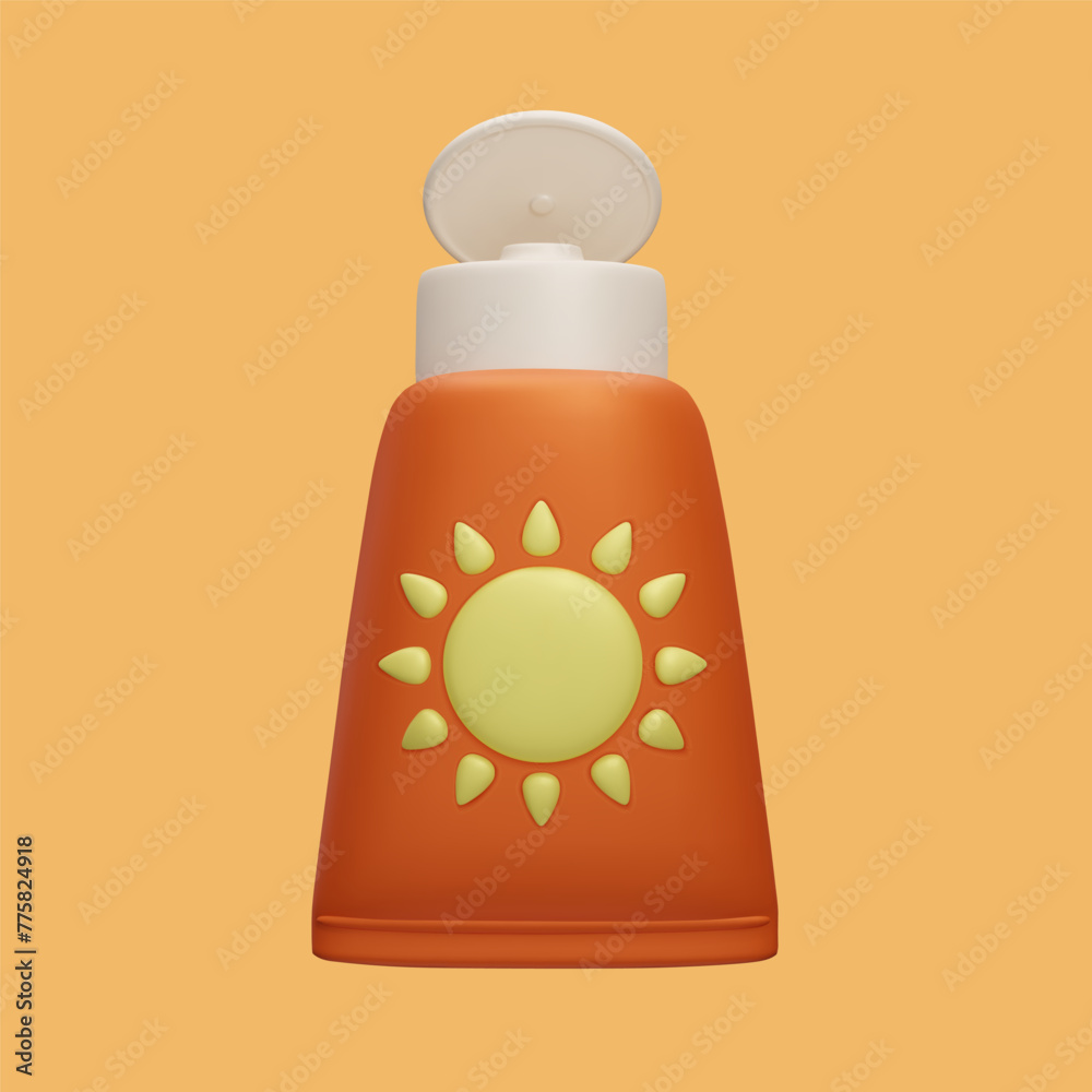 Cute cartoon style 3D spf sunscreen lotion bottle. Bright colorful ...