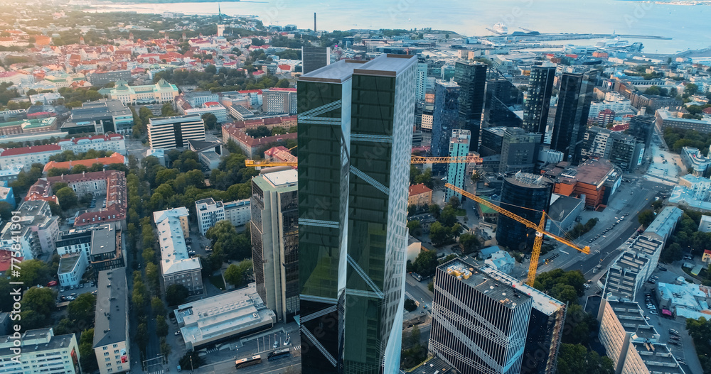 Aerial Drone of Building Construction Finished with VFX: City Real ...