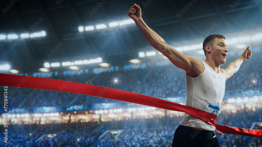 Professional Runner Competing In International Championship. A strong ...