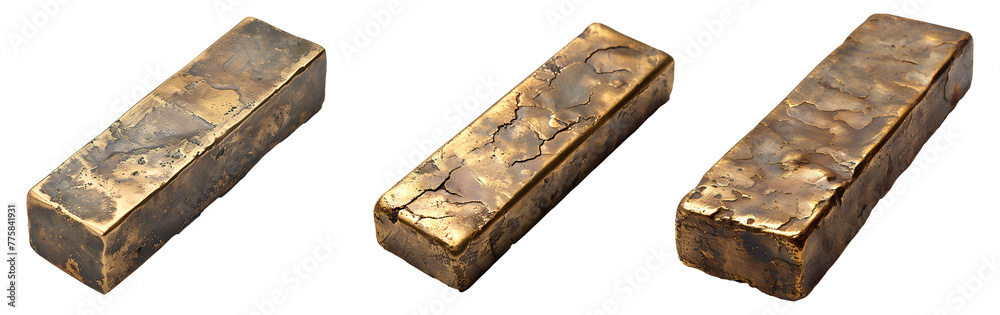 Bronze bar set PNG. Bronze bar PNG. Bronze ingot isolated. Reflective ...