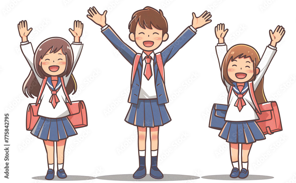 cute cartoon illustration of Japanese high school students wearing ...