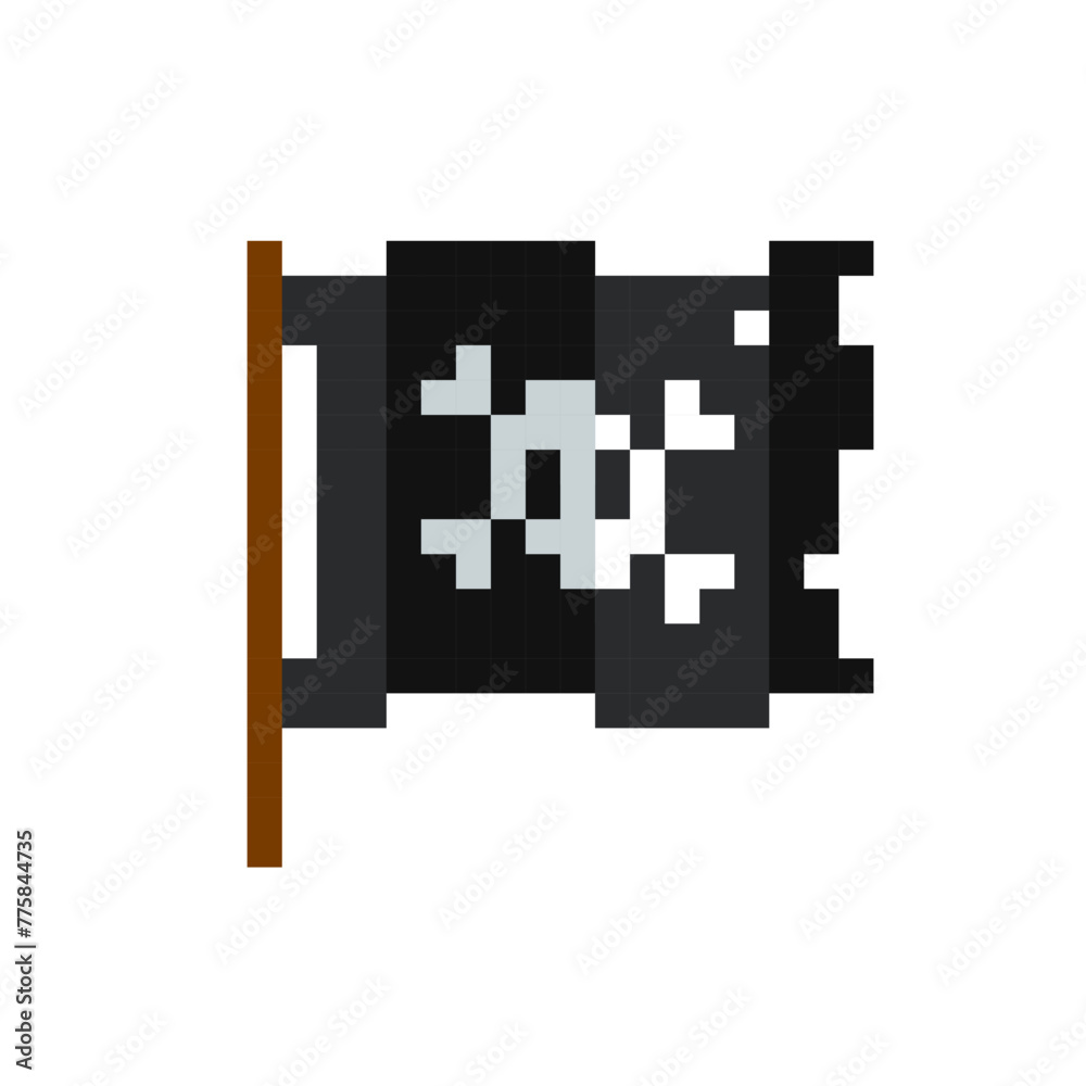 Pirate Ship Flag - perfect pixel vector icon. Black Pirat Flag in retro ...