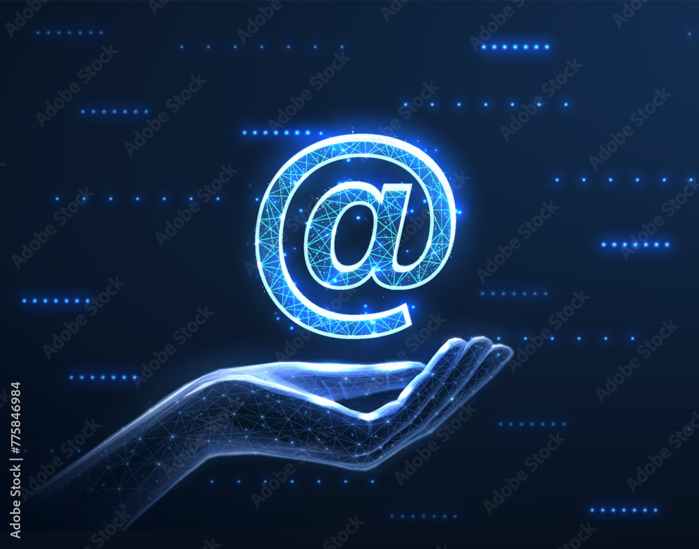 Digital hand and email sign. AI mailing, email icon, inbox logo ...